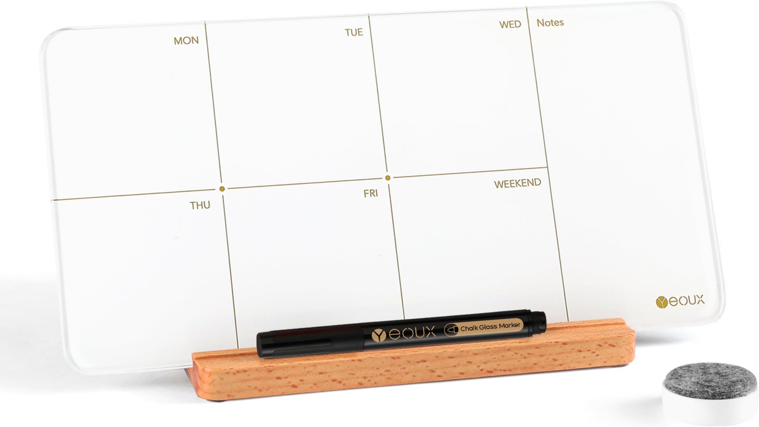 Desktop Glass Weekly Planner Whiteboard with Detachable Wood Stand ...