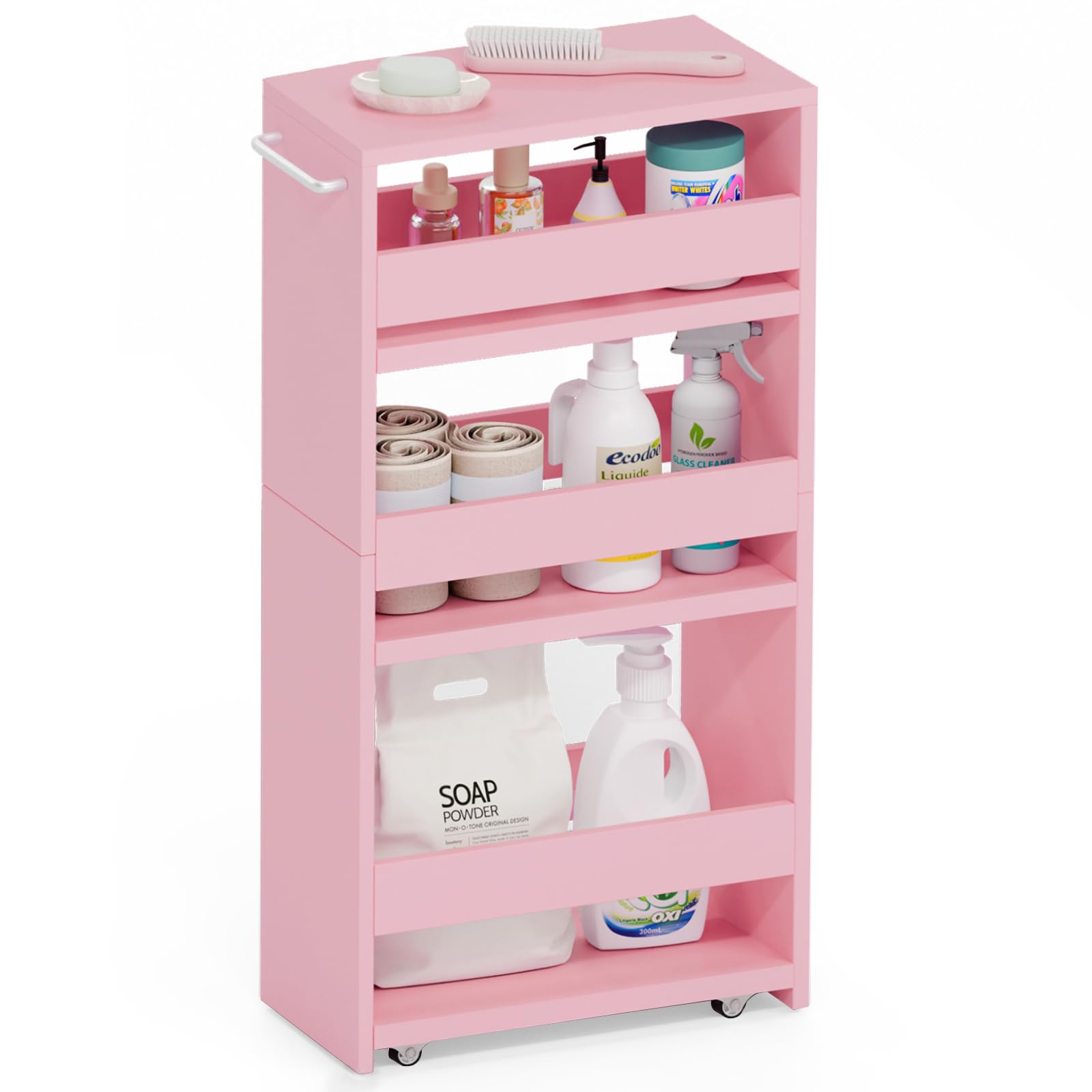 Amazon.com: TEAMIX 4 Tier Slim Storage Cart with Handle, Pink Laundry ...