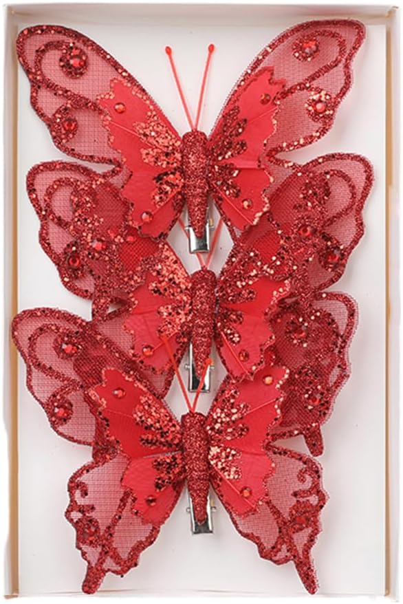Amazon.com: Surakey 3-Pack Glitter Butterfly Christmas Ornaments ...