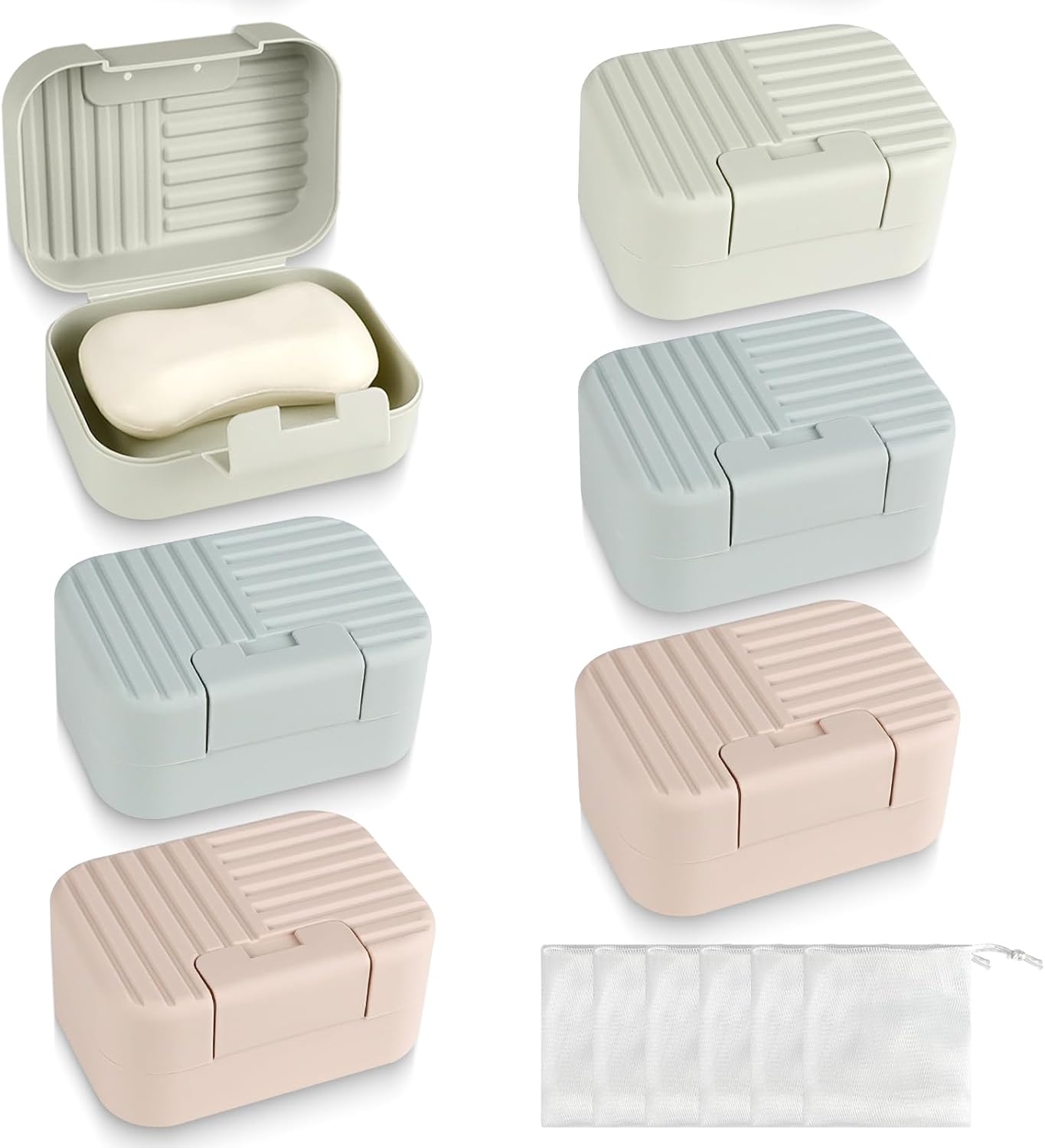 WATUNID 6 Pack Travel Soap Case with Bubble Net,Portable Soap Dish with ...