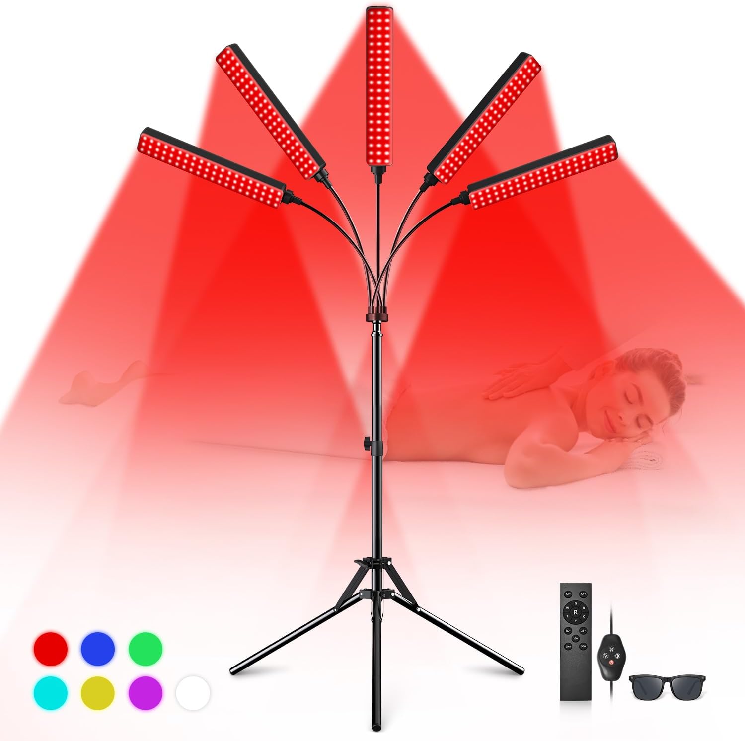 Amazon.com: Red Light Therapy for Face Body, 5 Heads Red Infrared Light ...