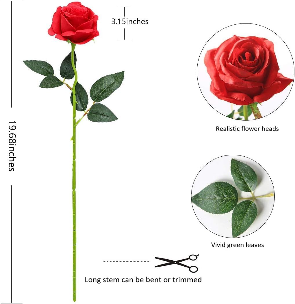 Rosas artificiales rojas 10 piezas de rosas artificiales artificiales ...