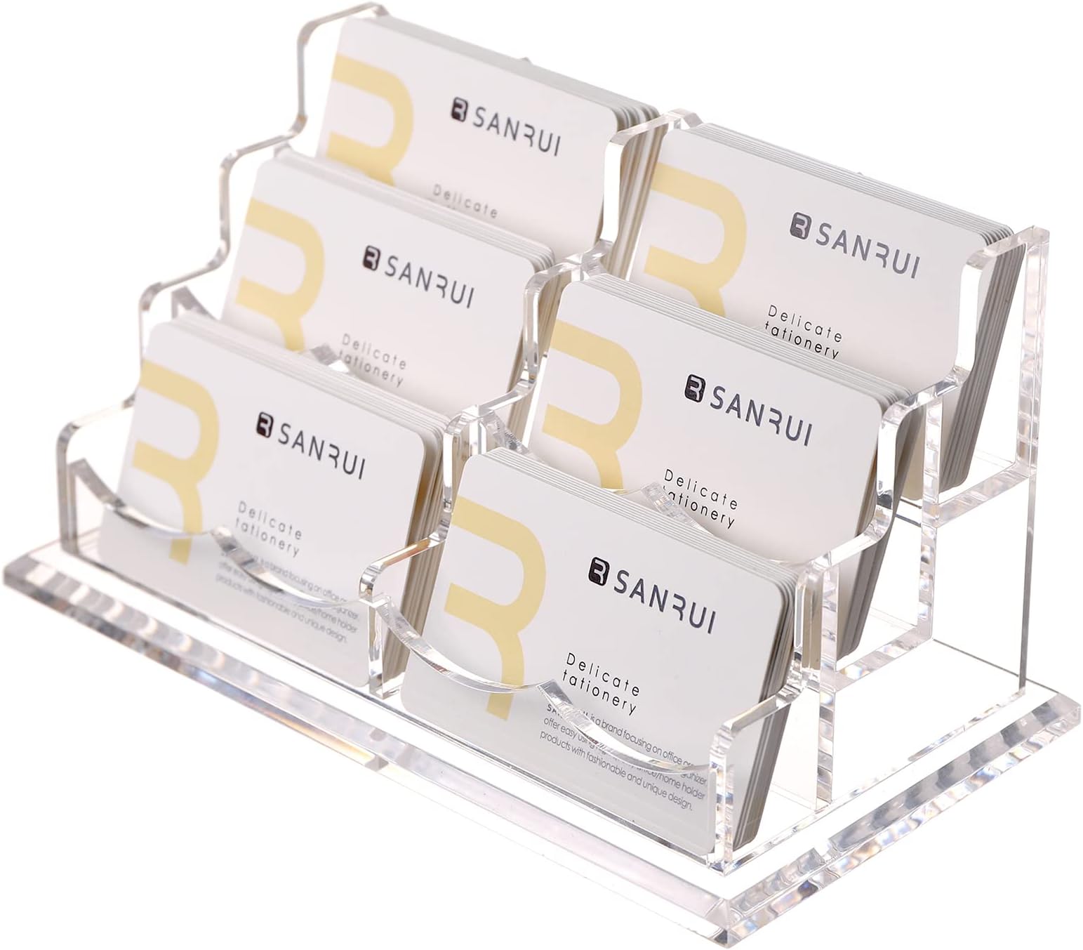 BTSKY 2 Pcs Acrylic Business Card Holders - 4 Pocket Desktop Clear ...