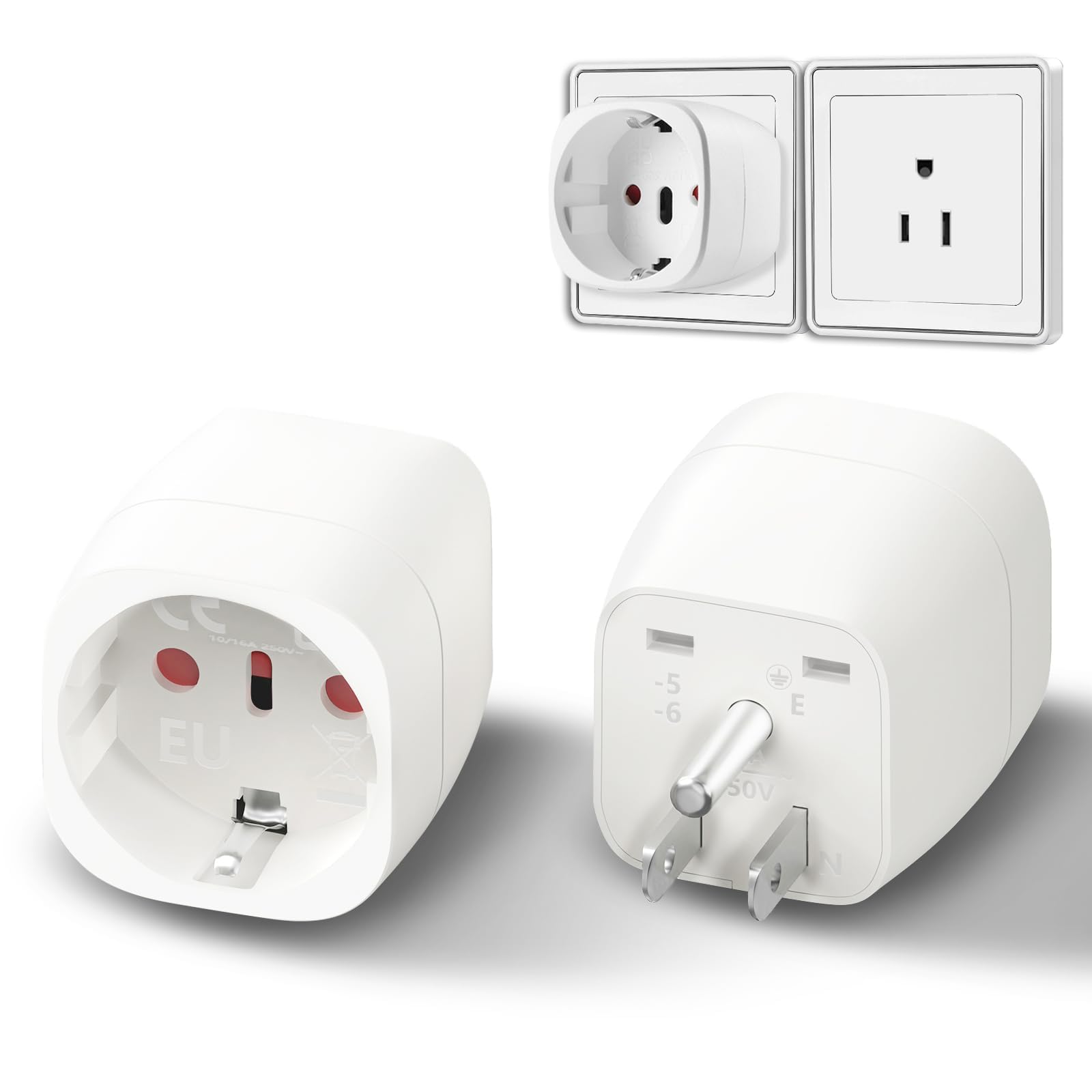 Europe to US Plug Adapter, OFOAEEA 2 Pack European to USA Plug Adapter ...