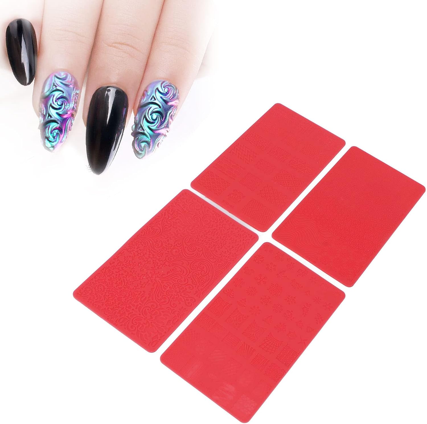Amazon.com: ZJchao Nail Stamping Template, 4pcs Nail Stamp Plates Set ...