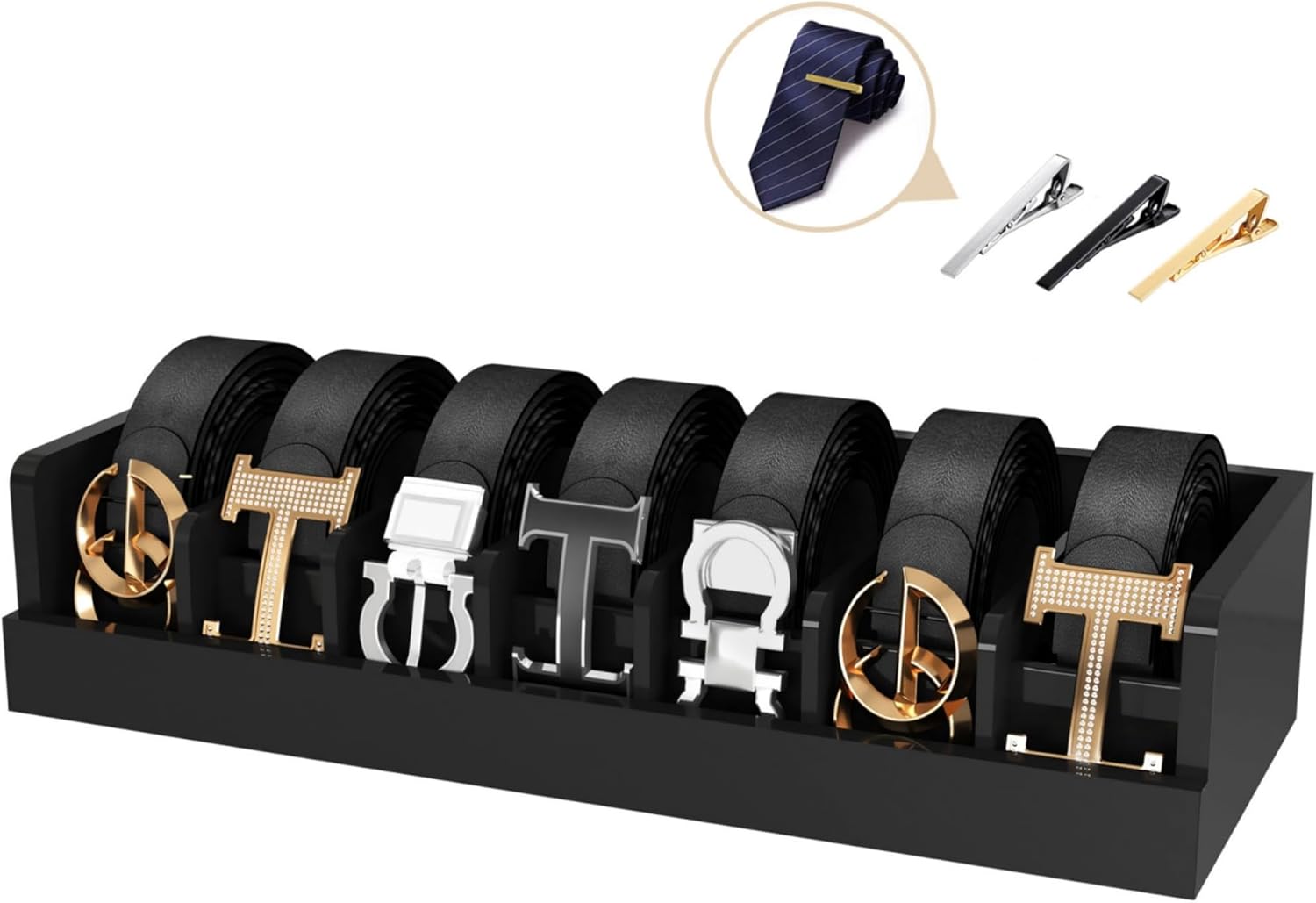 Amazon.com: Piconico Belt Storage Organizer Box - 7 Grids Bamboo Belt ...