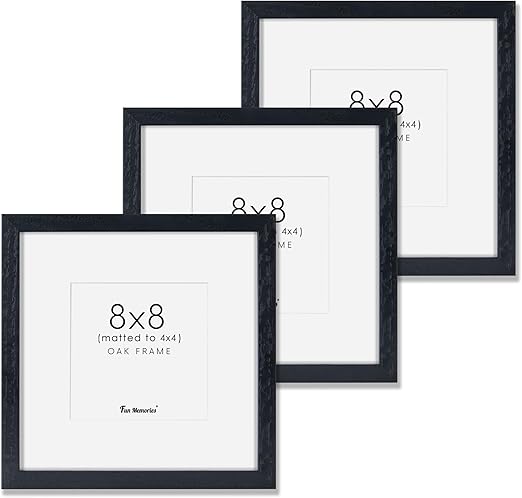 Amazon.com - 8x8 Picture Frames Black Set of 3, Solid Oak Wood 8”x8 ...