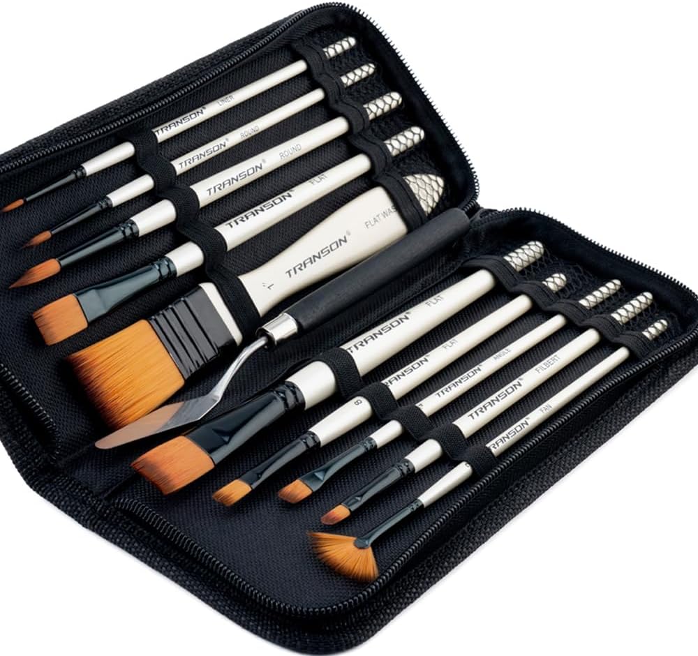 Amazon.com: Transon Paint Brush Kit 10pcs Art Brushes and 1 Paint ...