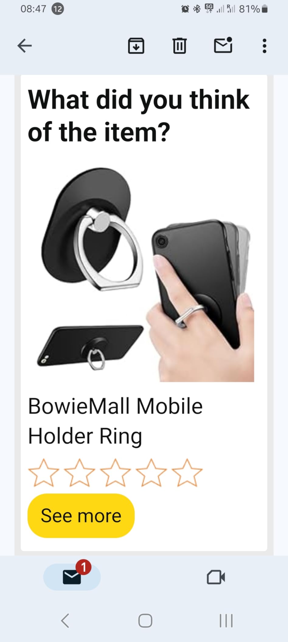 BowieMall Mobile Holder Ring, Cell Phone Ring Holder 360°Rotation ...