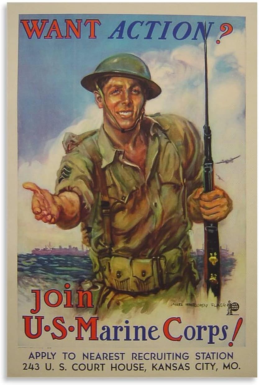 Amazon.com: US Marine Corps World War II Propaganda Retro Poster Canvas ...
