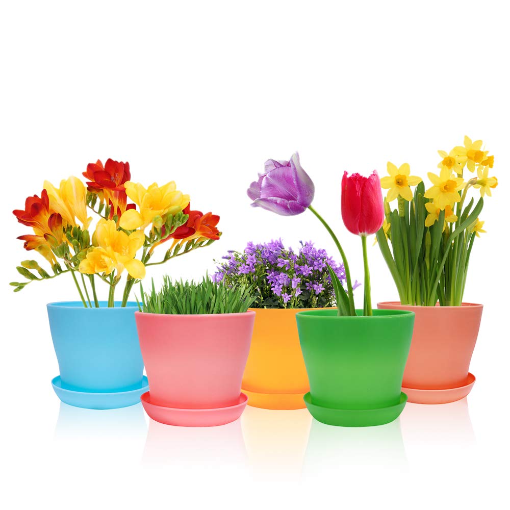 Flower Pots, Happybase 8 Pack 4 Inch Plastic Planters Indoor Flower ...