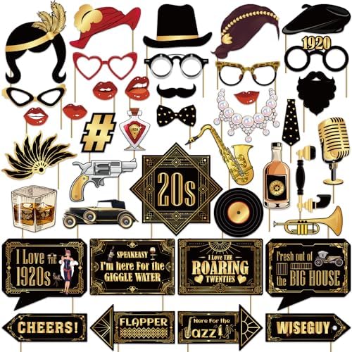 Amazon.com: Roaring 20s Photo Booth Props, 43pcs Gatsby Photo Booth ...