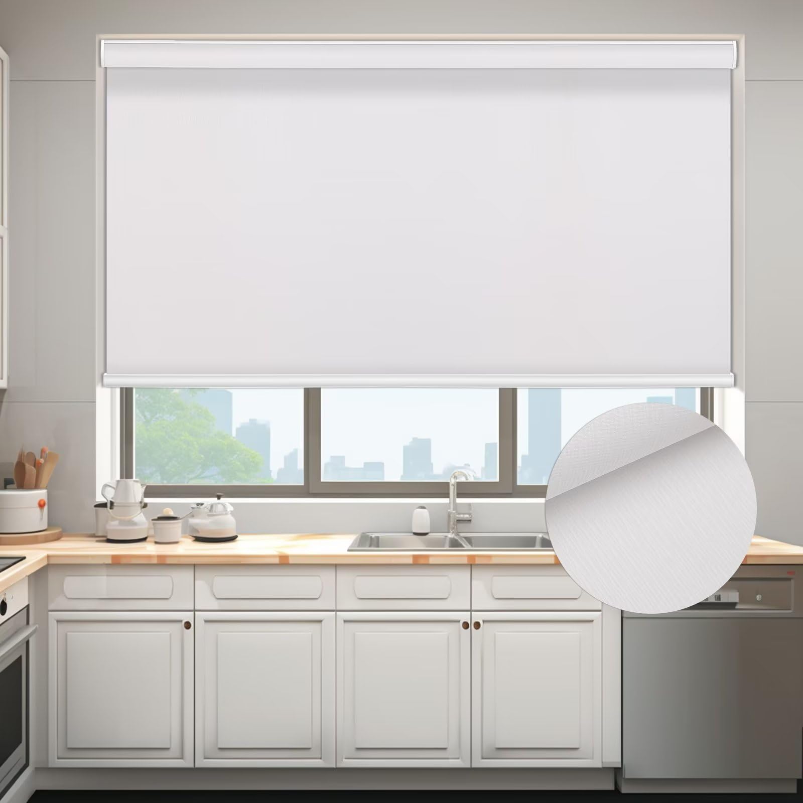 Changshade Custom Size Cordless Roller Shade with Valance, Blackout Roller Shades for Windows ...