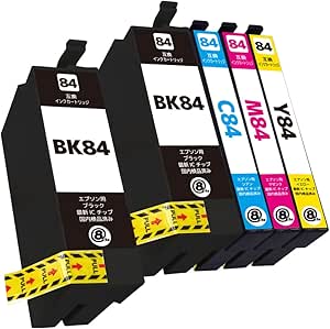 Amazon.co.jp: IC84 (BK×2/C/M/Y)【5本セット】【大容量】 最新 互換 インクカートリッジ 虫めがね ICBK84 ICC84 ICM84 ICY84 84 ...