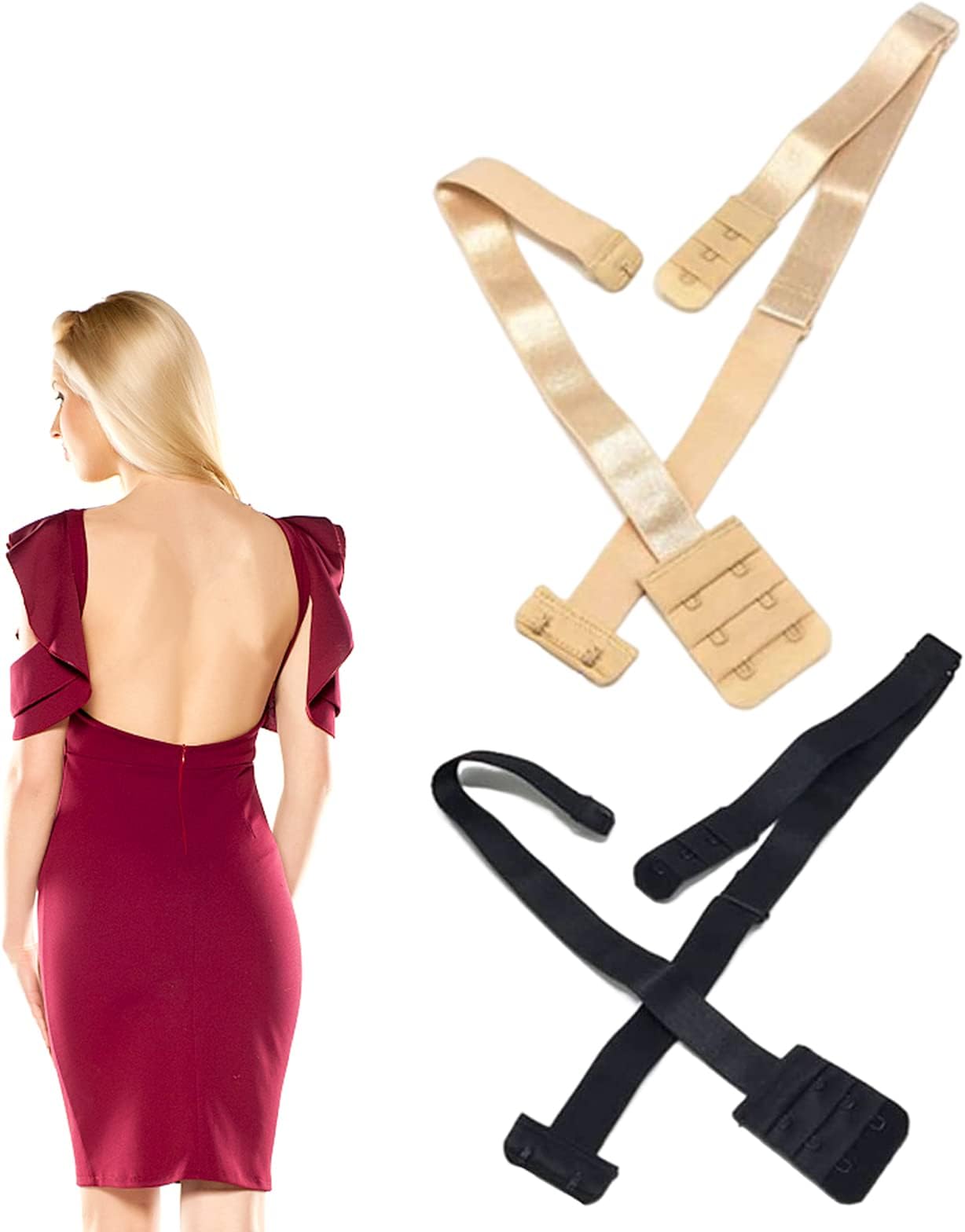 Closecret Women's Adjustable Low Back Bra Converter Straps 2 Hooks(Pack ...