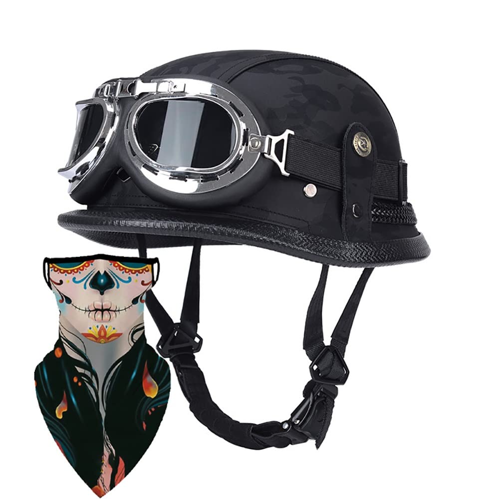 Buy Motorcycle German Leather Half Face Helmet With face towel DOT/ECE ...