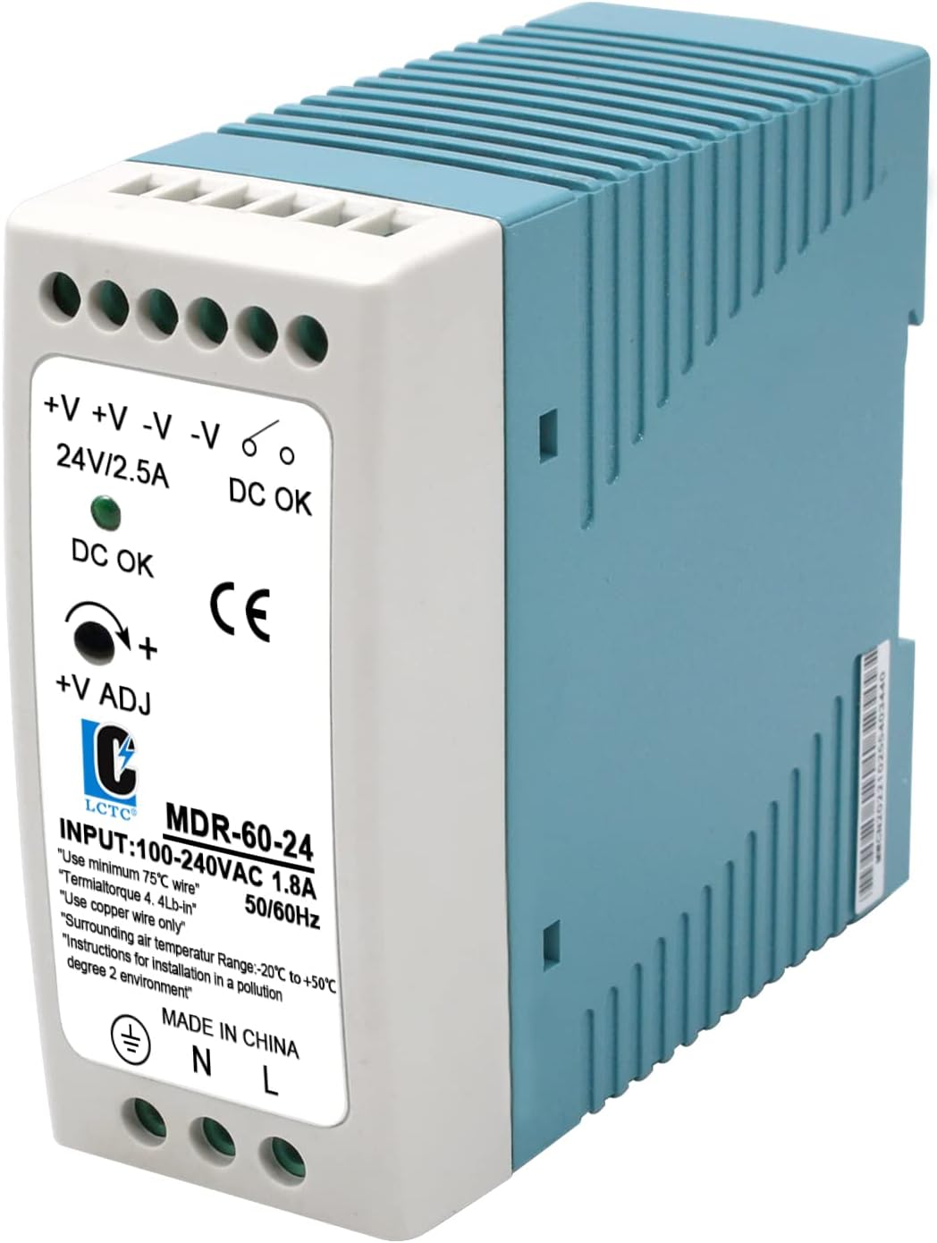 Amazon.co.jp: LCLCTC DIn Rail DC 24V スイッチング電源 MDR 60W レールタイプ (入力:100 ...