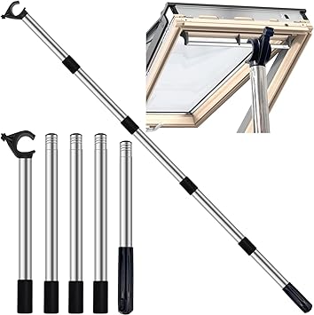 Window Pole Opener, 1.86m Telescopic Pole for Roof Windows and Blinds ...