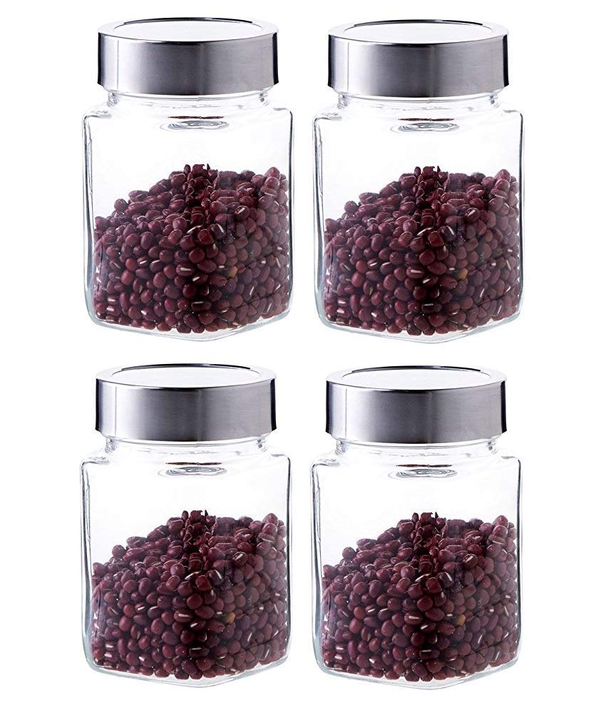 GEEAISFood Storage Glass Cube Jar with Lid | 310 ML | Set of 4 : Amazon ...
