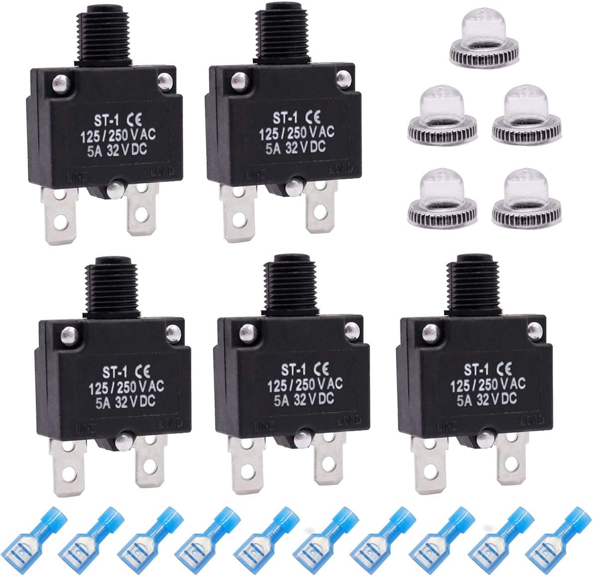 mxuteuk 5Pcs 5Amp Circuit Breakers Push Button Manual Reset 125/250V AC ...