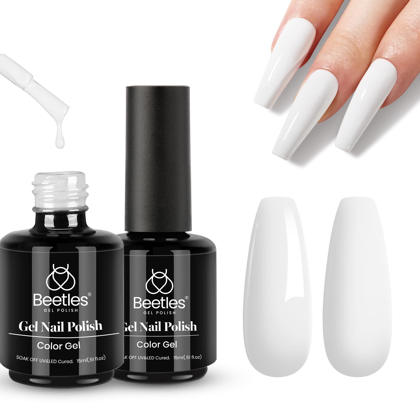 Amazon.com: Beetles Gel Nail Polish - 2Pcs 15ML White Color Gel Polish ...