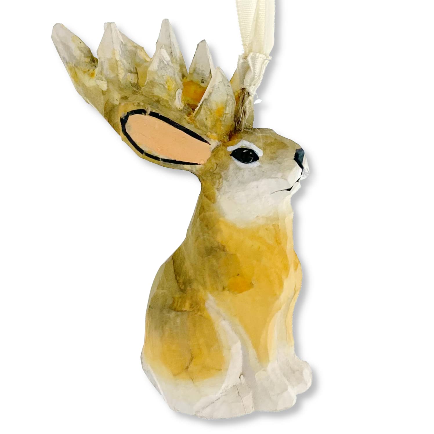 Amazon.com: Jackalope Ornament – Wood Carved Art Hanging Figurine ...