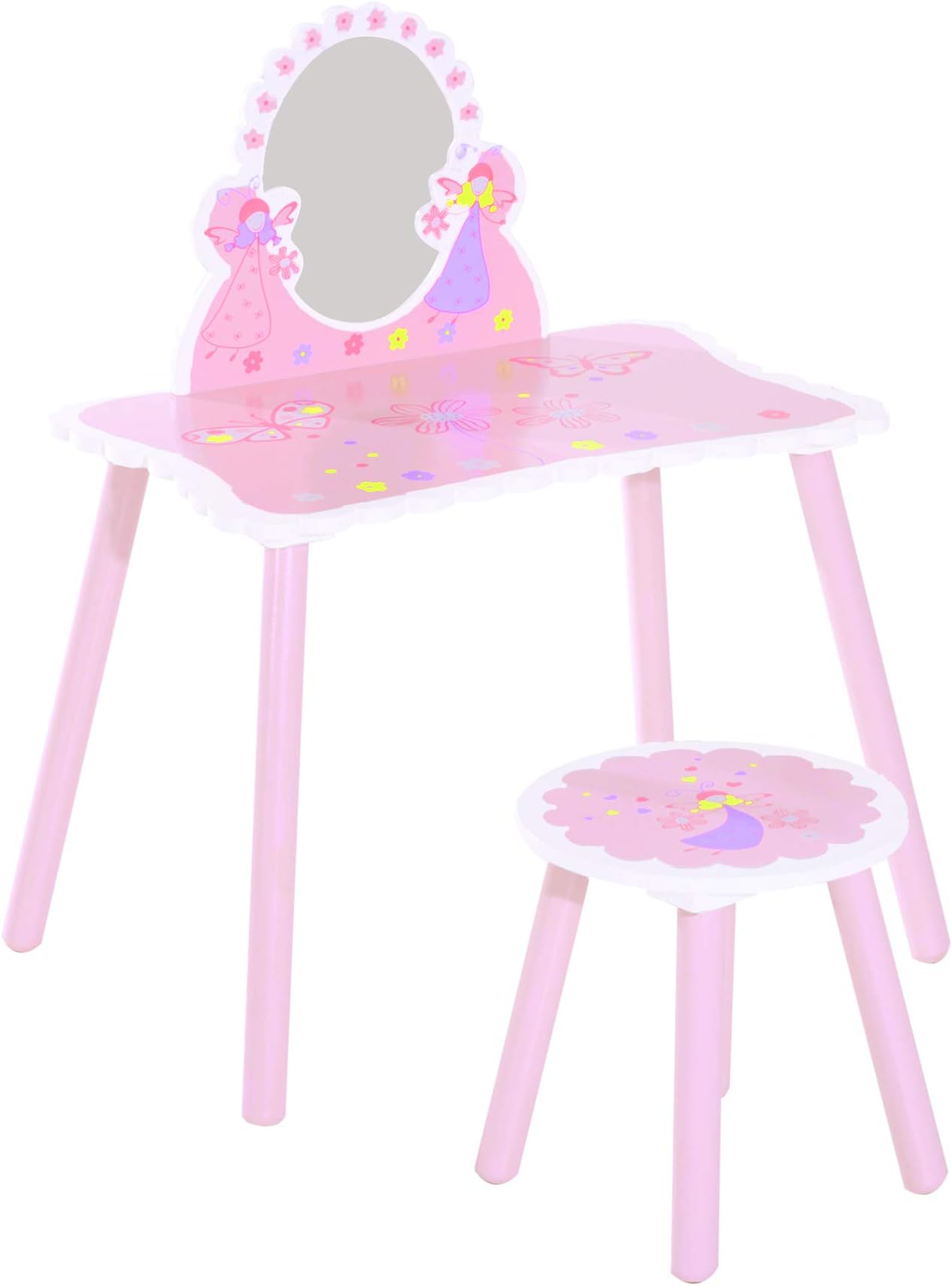HOMCOM Coiffeuse Enfant - Tabouret Inclus - Table de Maquillage dim ...