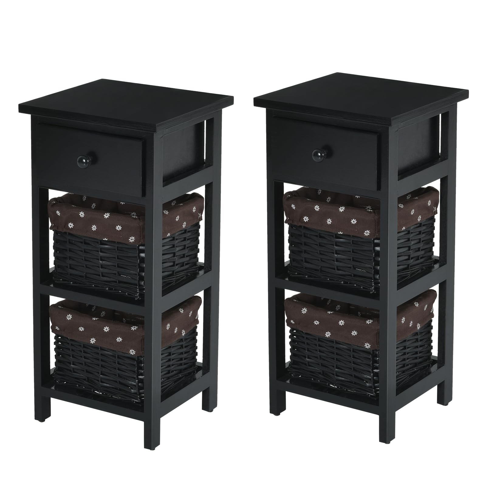COSTWAY Bedside Table, Paulownia Wood Nightstand Sofa Side Tables with ...