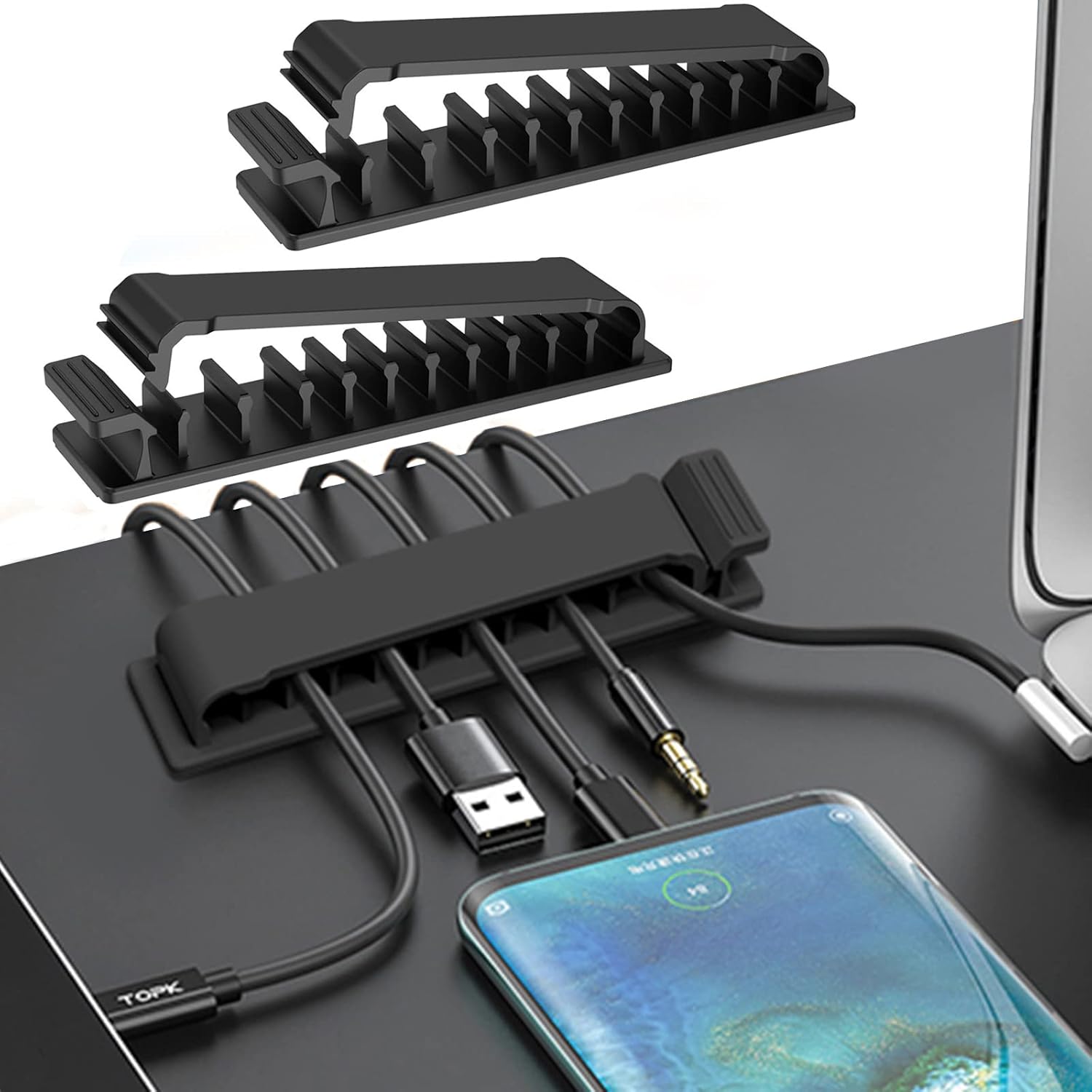 Black Cable Clips, 2 Packs Cord Organizer Cable Management, Self ...
