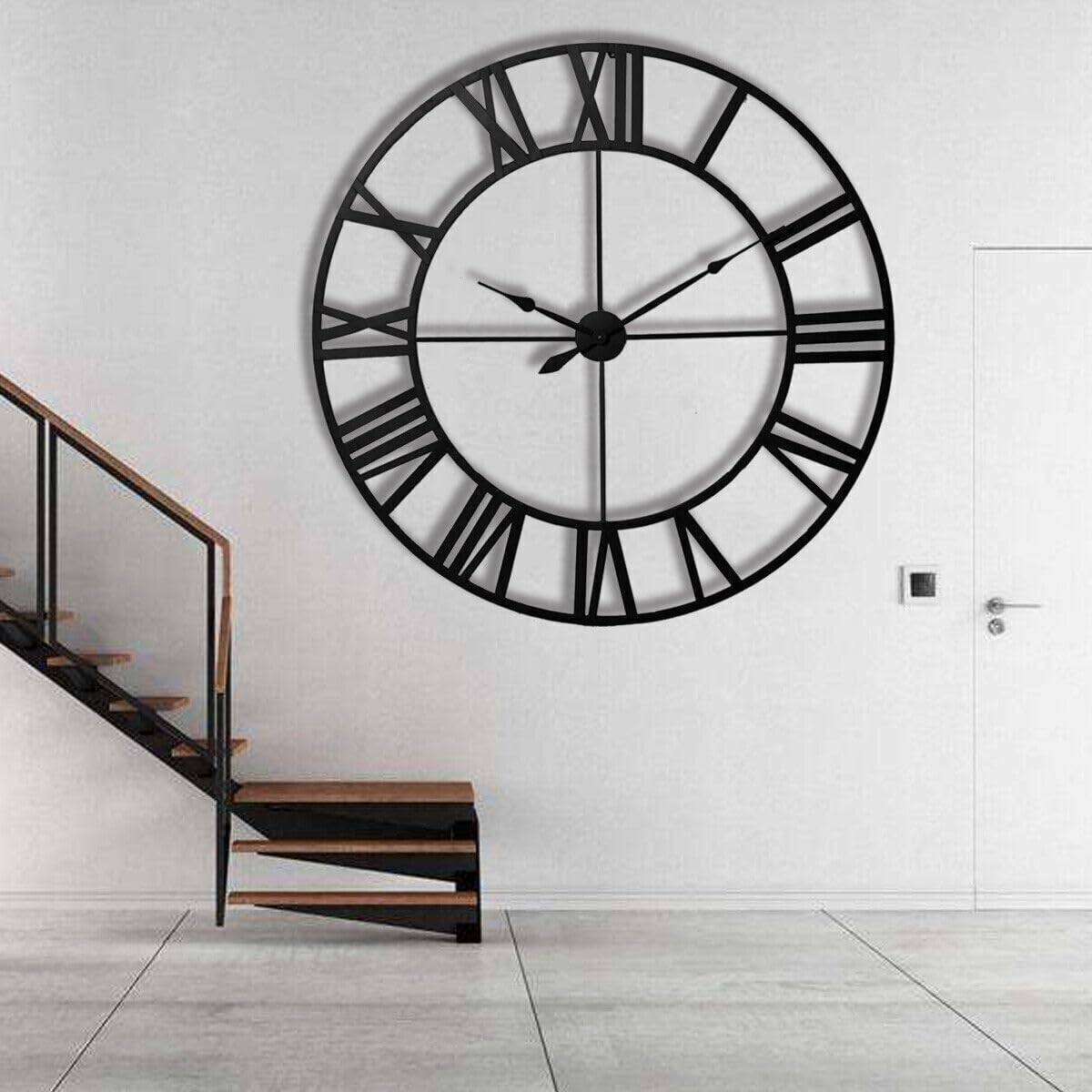 Holdfiturn Skeleton Wall Clock 40CM Metal Vintage Large Black Wall ...
