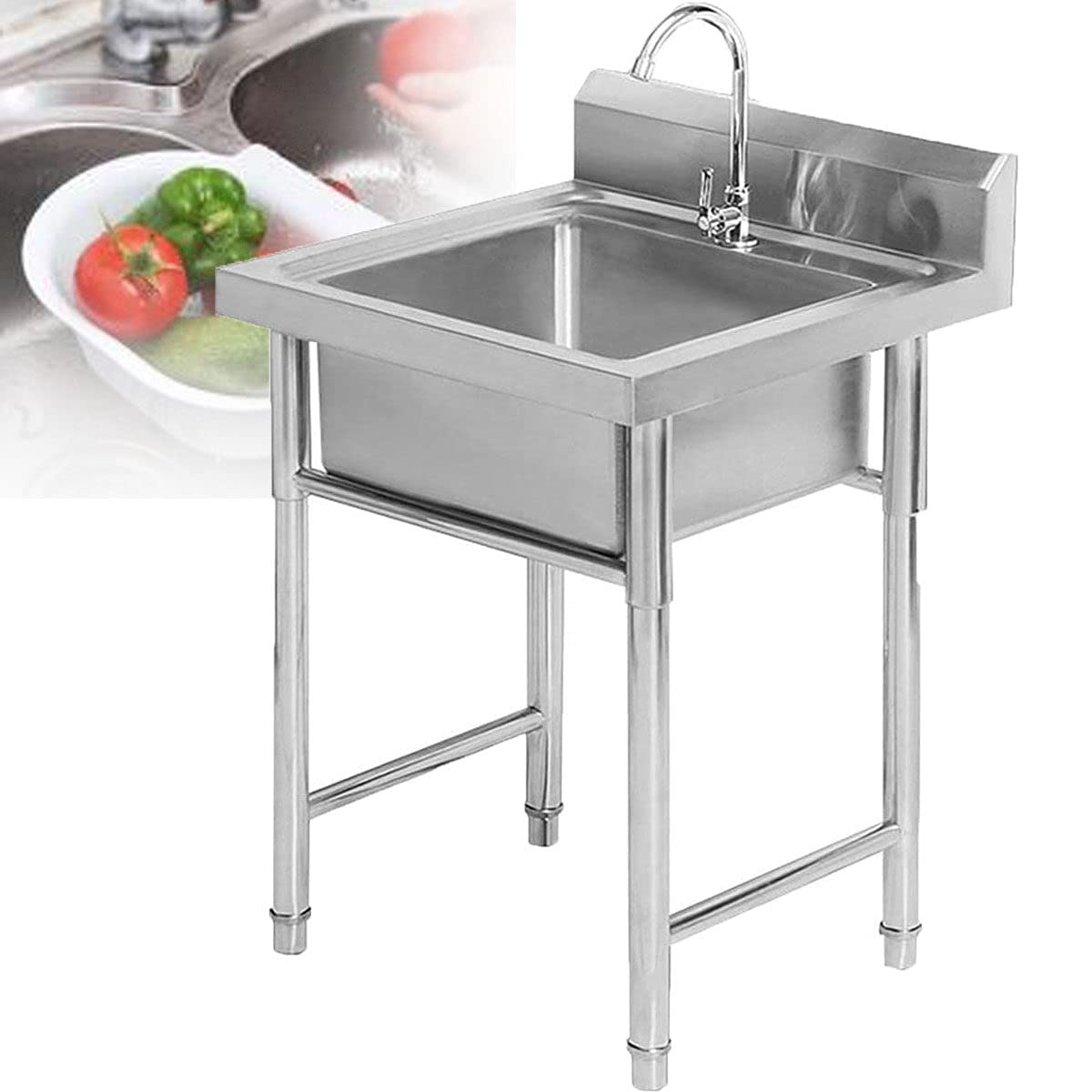 Wzfanjij Commercial Kitchen Knee Operated Hand Wash Sink Stainless ...