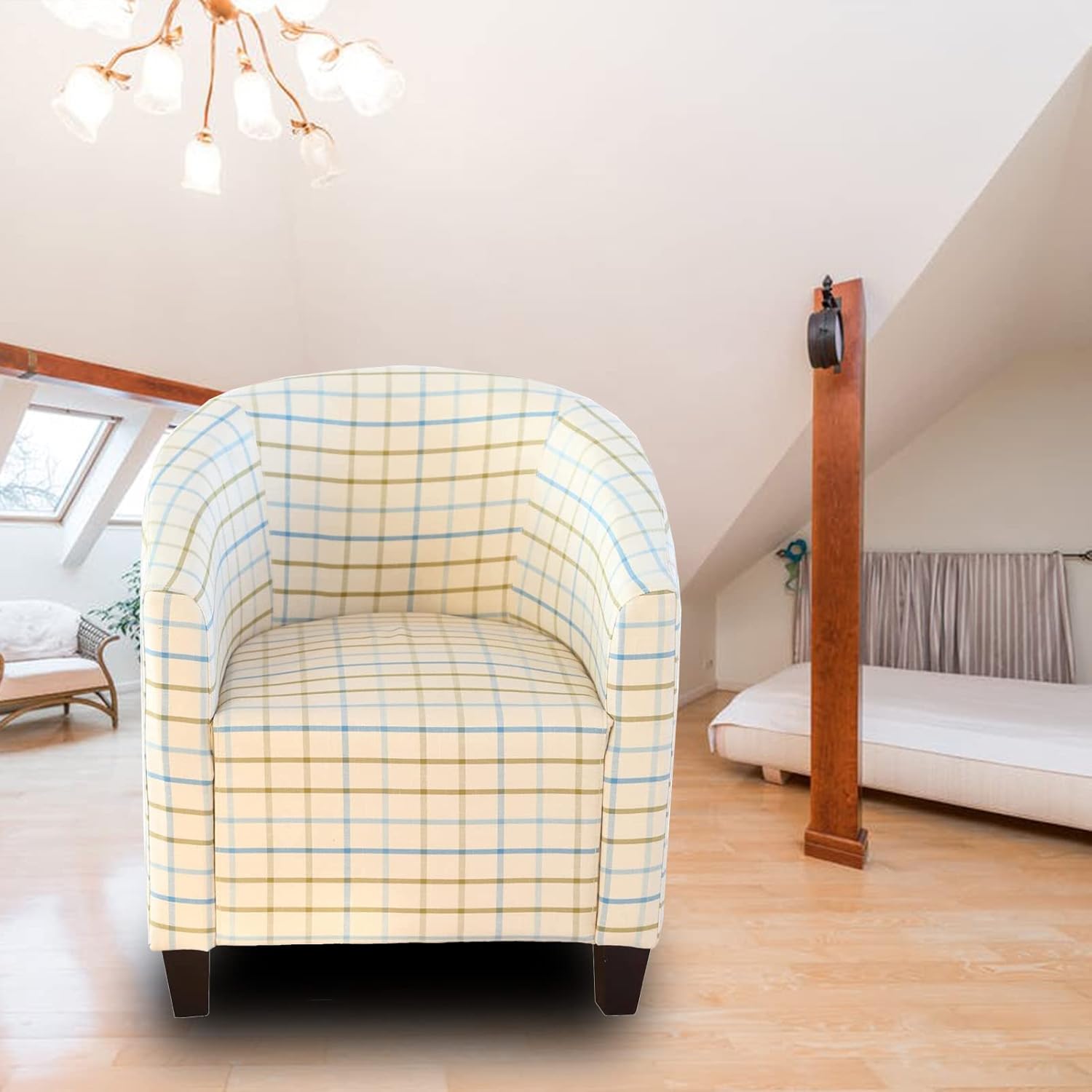 AZRBOPO Fabric Tub Chair, Tartan Linen Tub Chair Armchair Seating ...