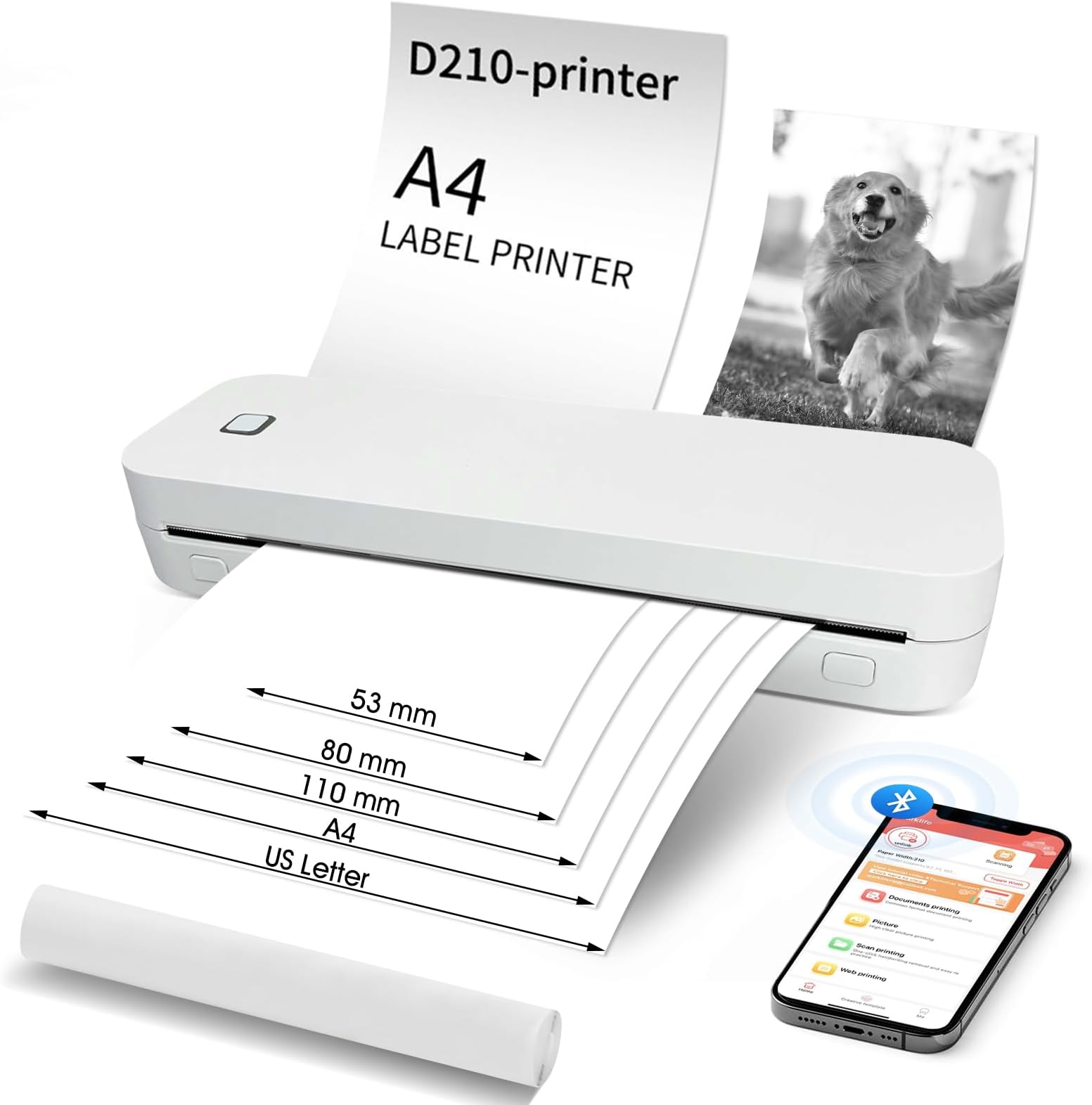 Topchances Portable Wireless A4 Thermal Printer - Bluetooth for Phone ...