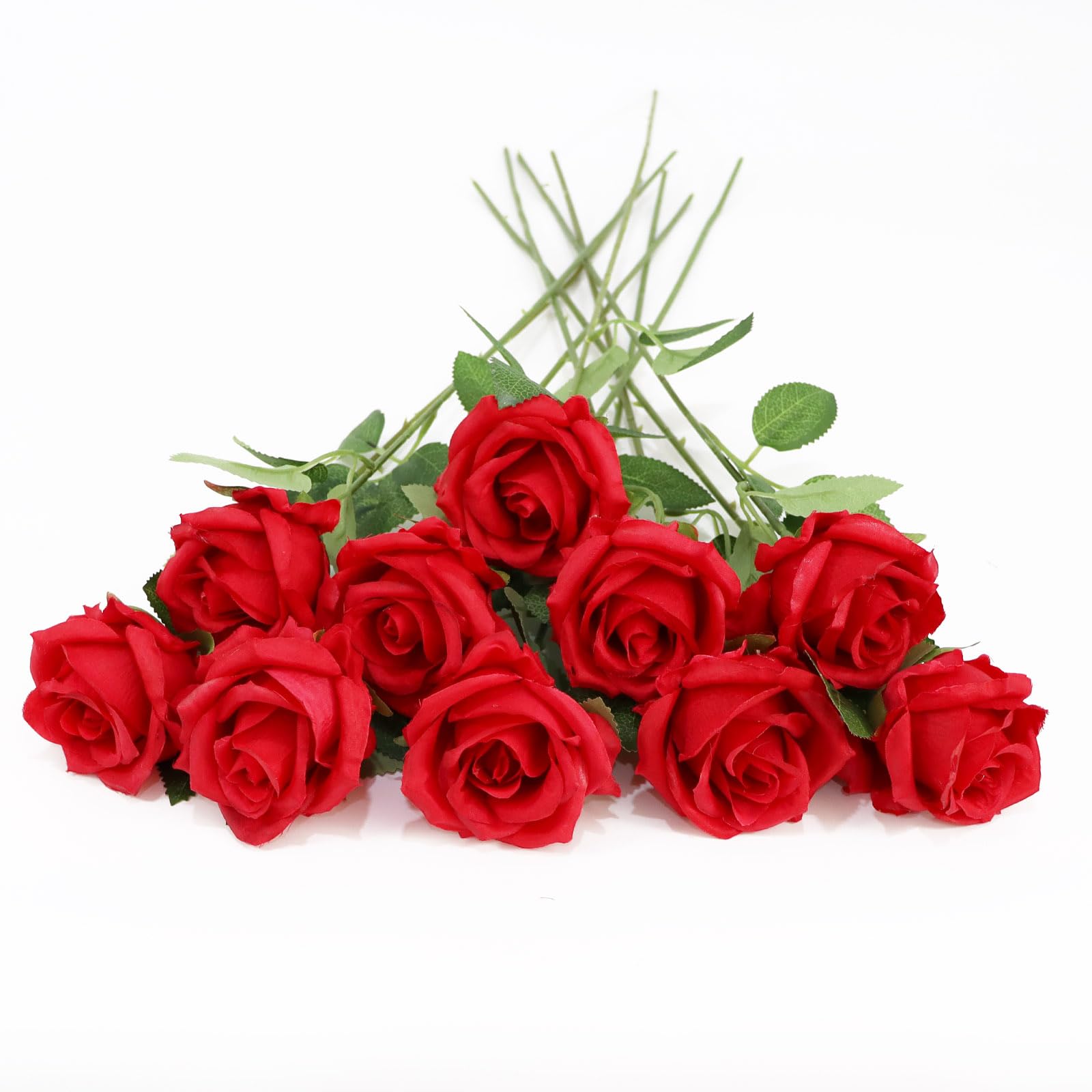 Amazon.com: 10PCS Artificial Roses Flowers Realistic Roses Bouquet Long ...