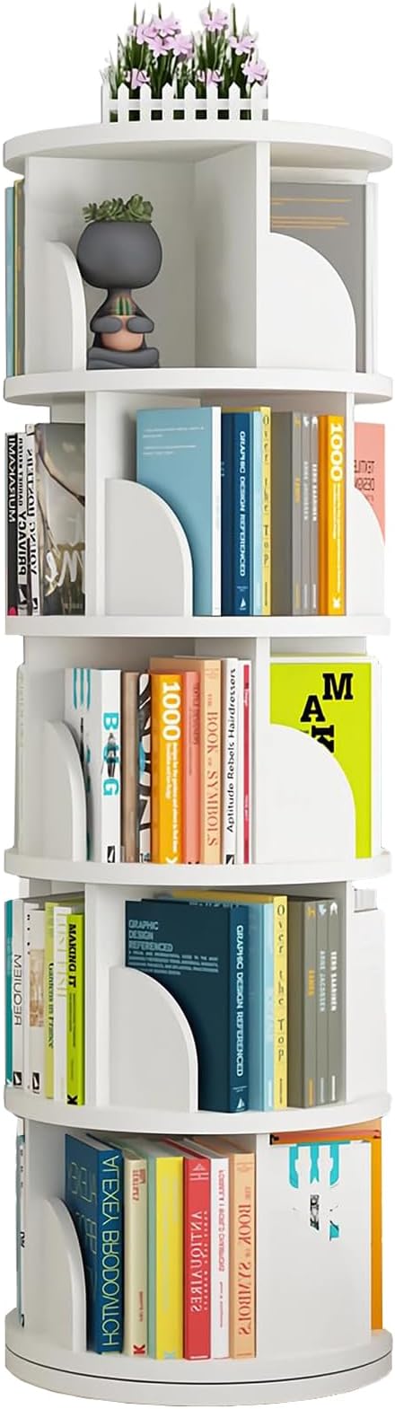 tonchean 5 Tier Rotating Bookshelf White Revolving Bookcase Free ...