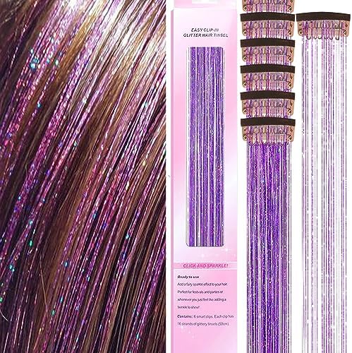 Amazon.com : Z-CHARMMY Colored Hair Extensions with Tinsels, Clip in ...