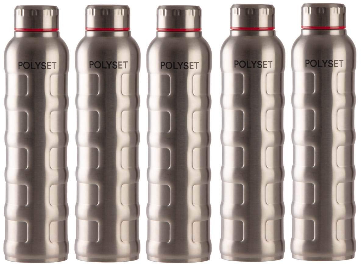 Polyset Rio Single Walled Steel Bottle, Grey, 1000 ml, Set of 5 ...