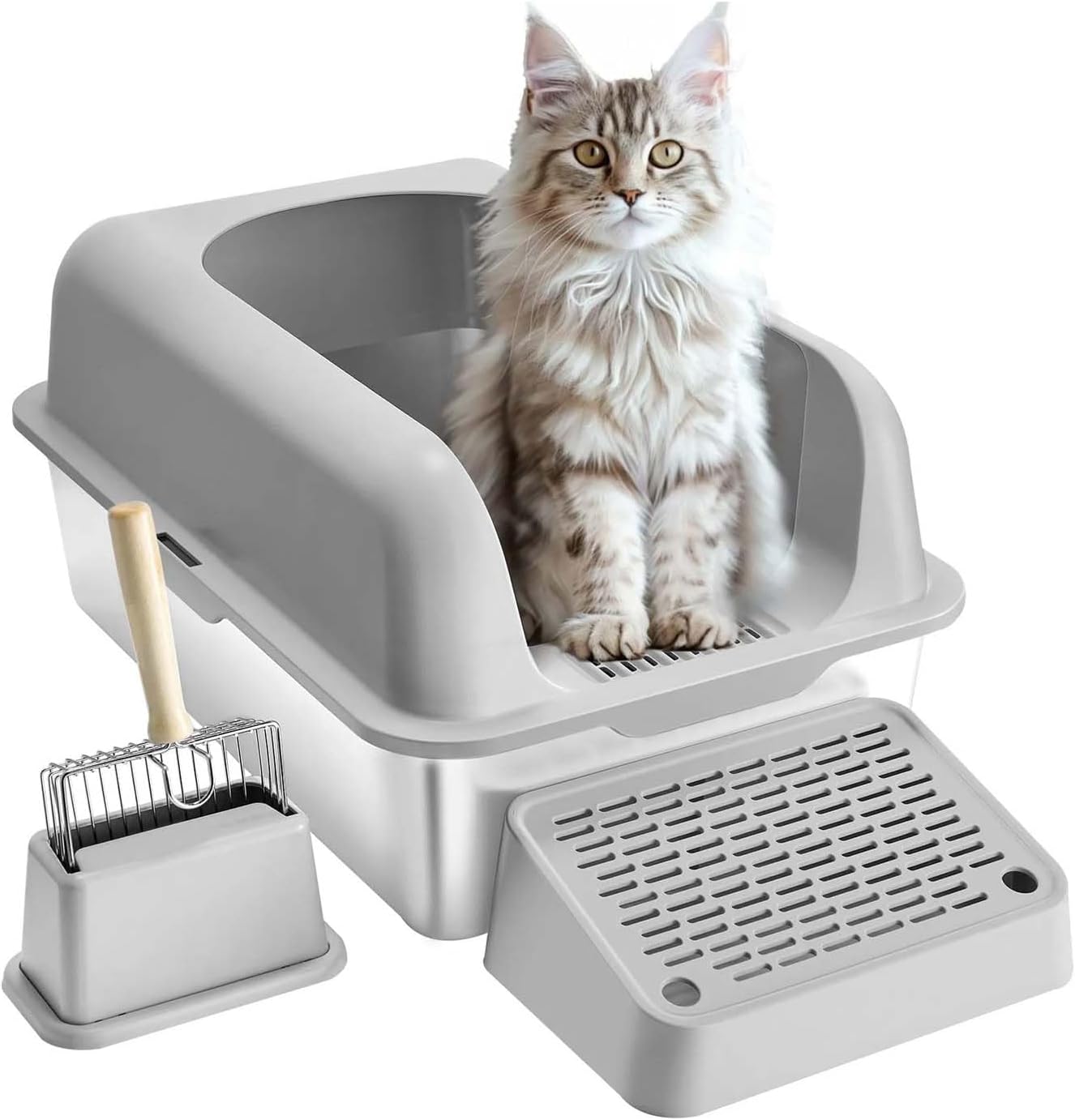 Amazon.com: Stainless Steel Cat Litter Box, 6 in Deep Cat Litter Boxes ...