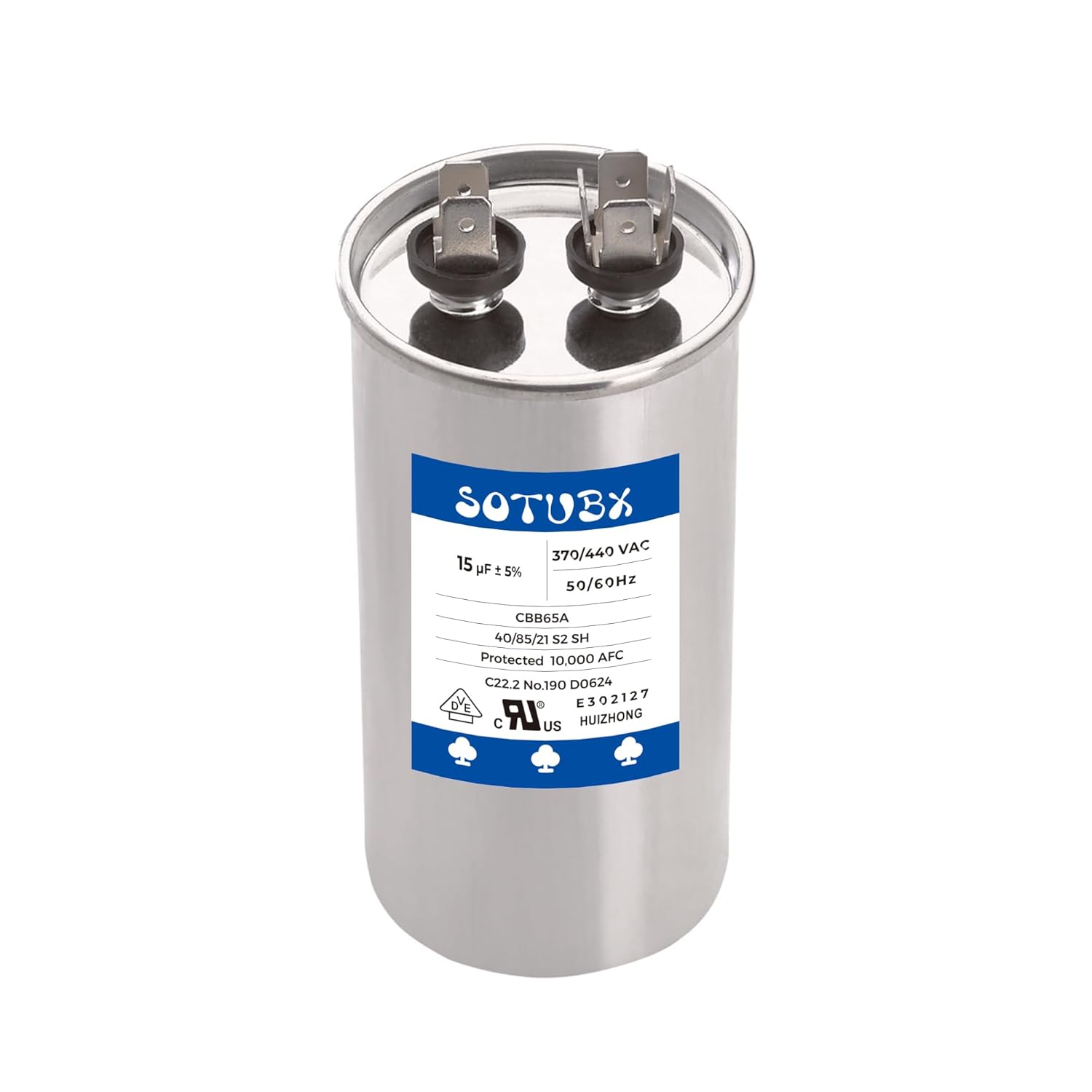 Sotubx 15uF 370/440VAC 50/60Hz CBB65 CBB65A Round Run Start Capacitor 15 MFD 370V/440V Air ...