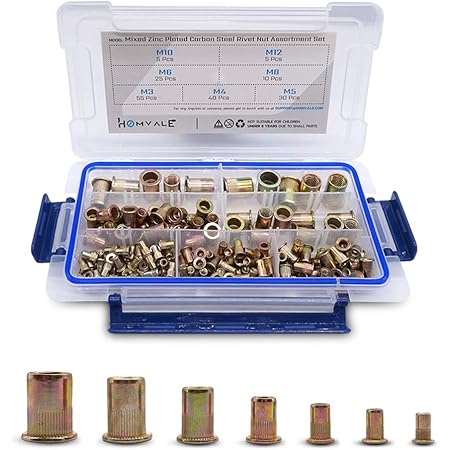 Amazon.com: Metric Rivet Nuts 170 pcs, Zinc Plated Carbon Steel Rivnuts ...
