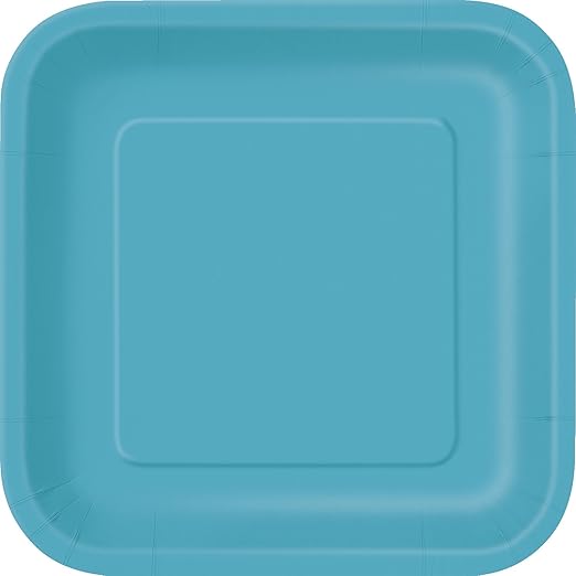 Amazon.com: Unique Industries, Square Paper Plates, 14 Pieces - Teal ...