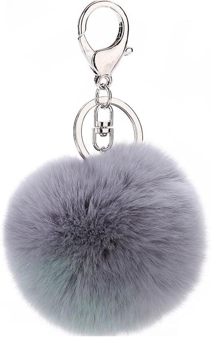 ETENOVA Pom Pom Keychain Genuine Rabbit Fur Ball Keychain Fluffy ...