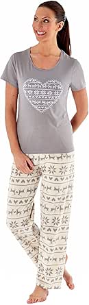 Selena Secrets Nordic Heart Print Pyjama Set - Grey - L/XL at Amazon ...
