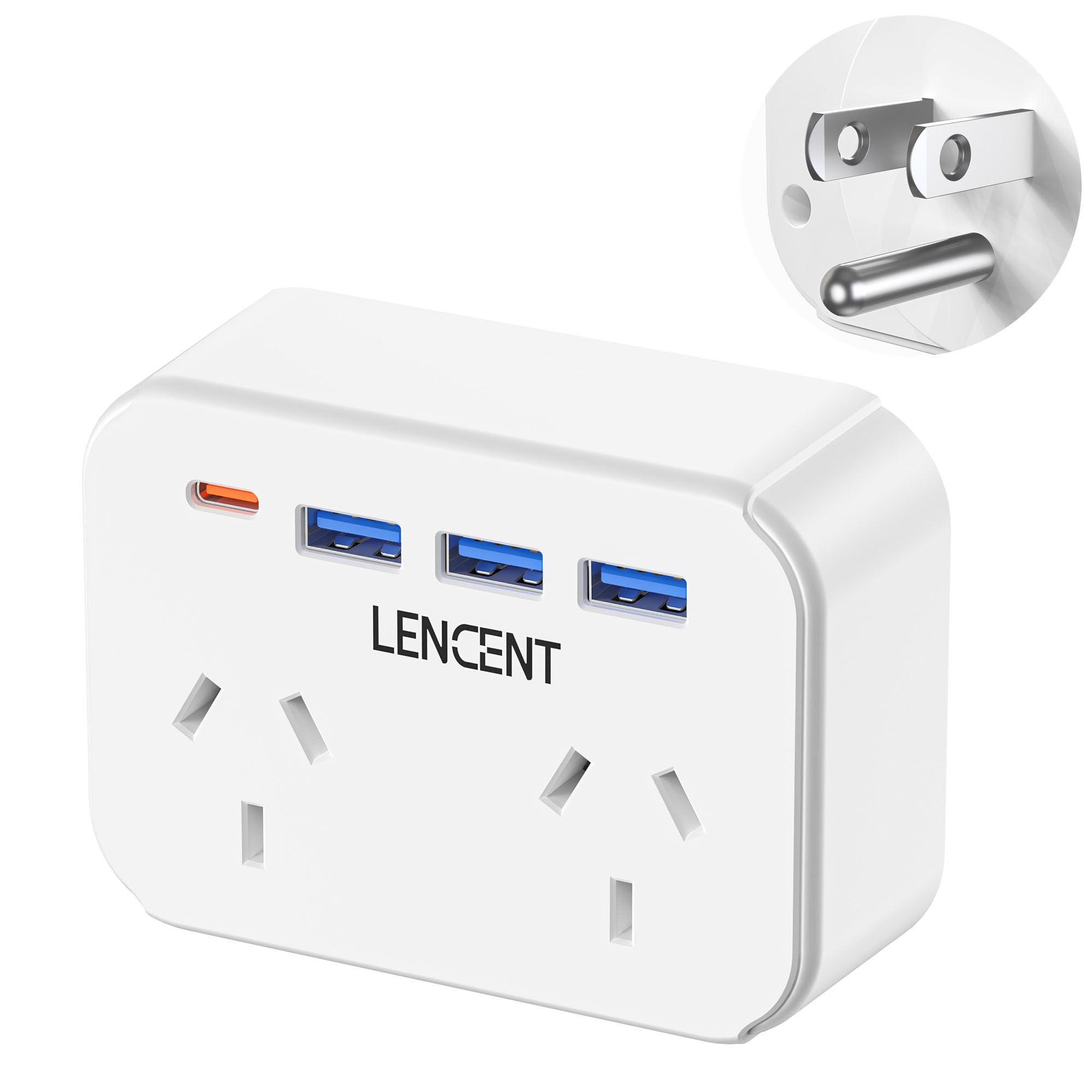 LENCENT AU/NZ to US Plug Adapter with 2 Outlets 4 USB Charger, American ...