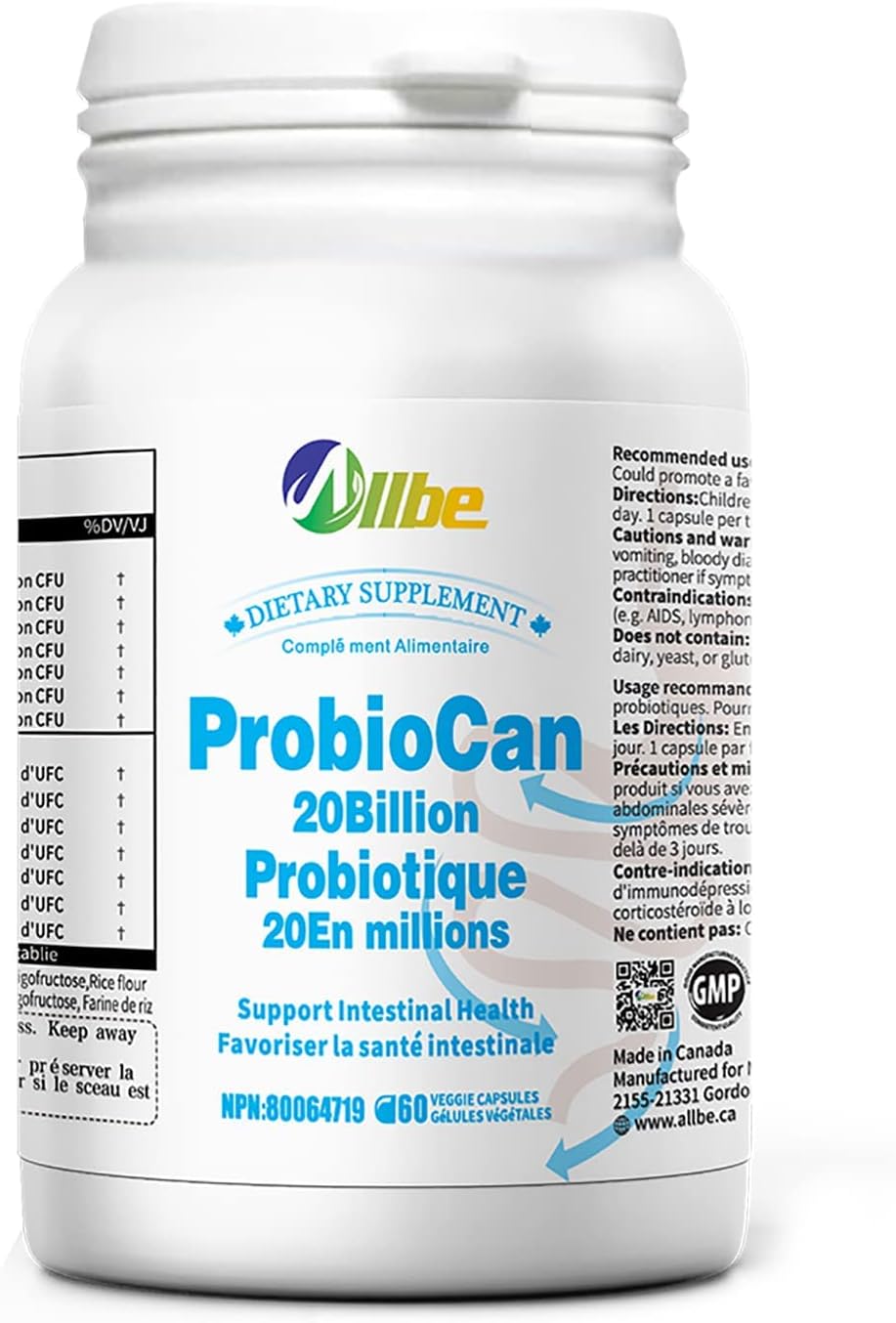 ALLBE ProbioCan 20 Billion CFU, 7 Strains of Gut Health Probiotics for ...
