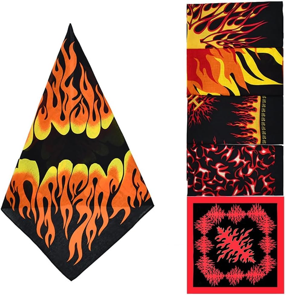 Amazon.com: RUSTAMM 5 Pieces Flame Bandana Cotton Headband Hippie ...