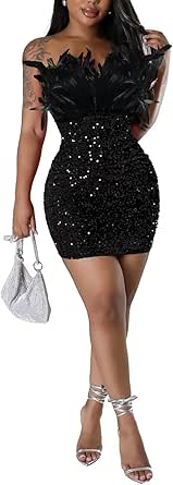Amazon.com: LROSEY Women's Feather Sequin Dress Plus Size Y2K Sparkly ...