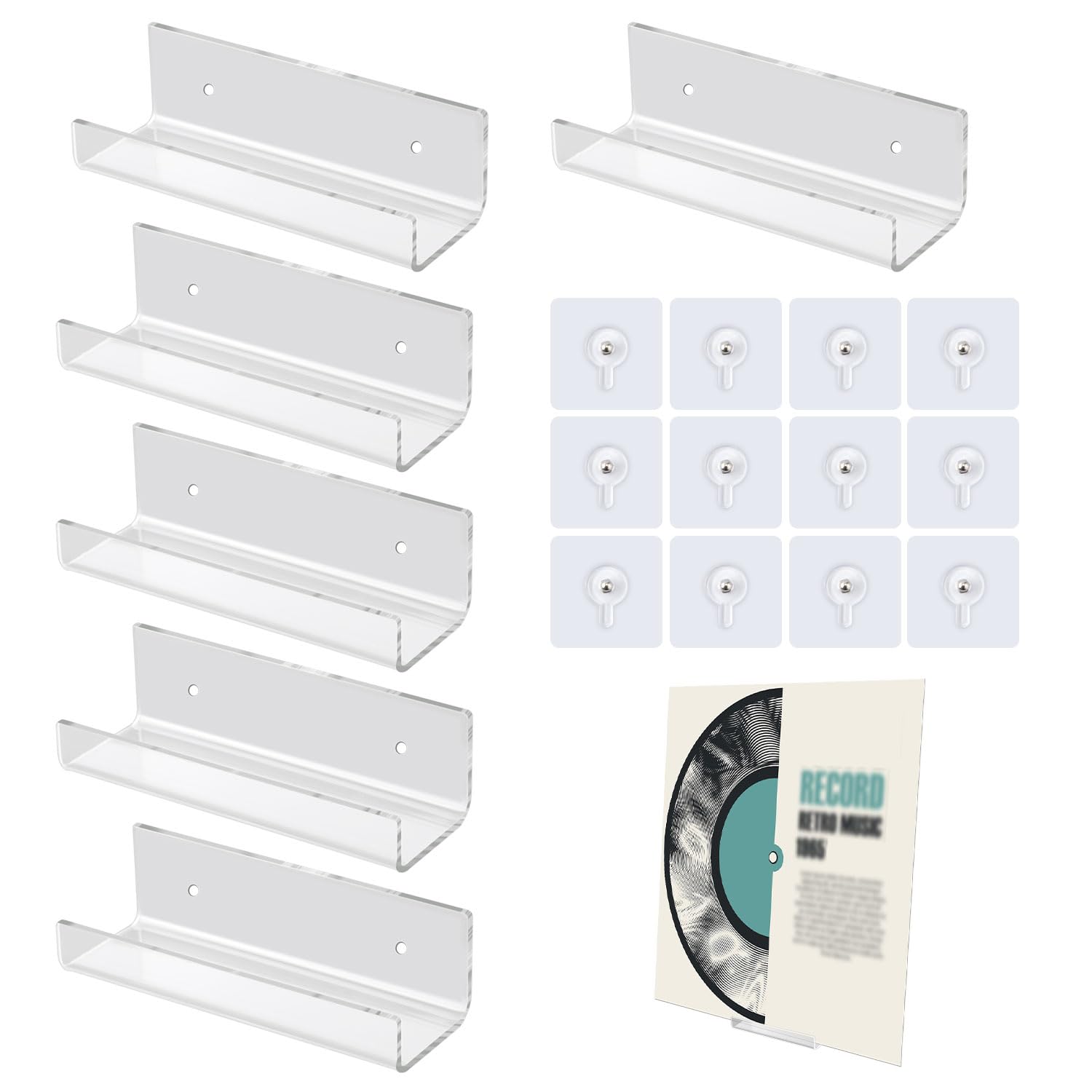 Amazon.com : 6pcs Vinyl Record Shelf Wall Mount, with 12pcs Nail-Free ...