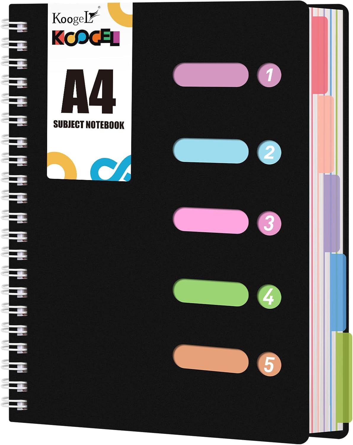 Koogel Ruled Spiral Notebook, 28x21cm Black Journal Notebook with ...