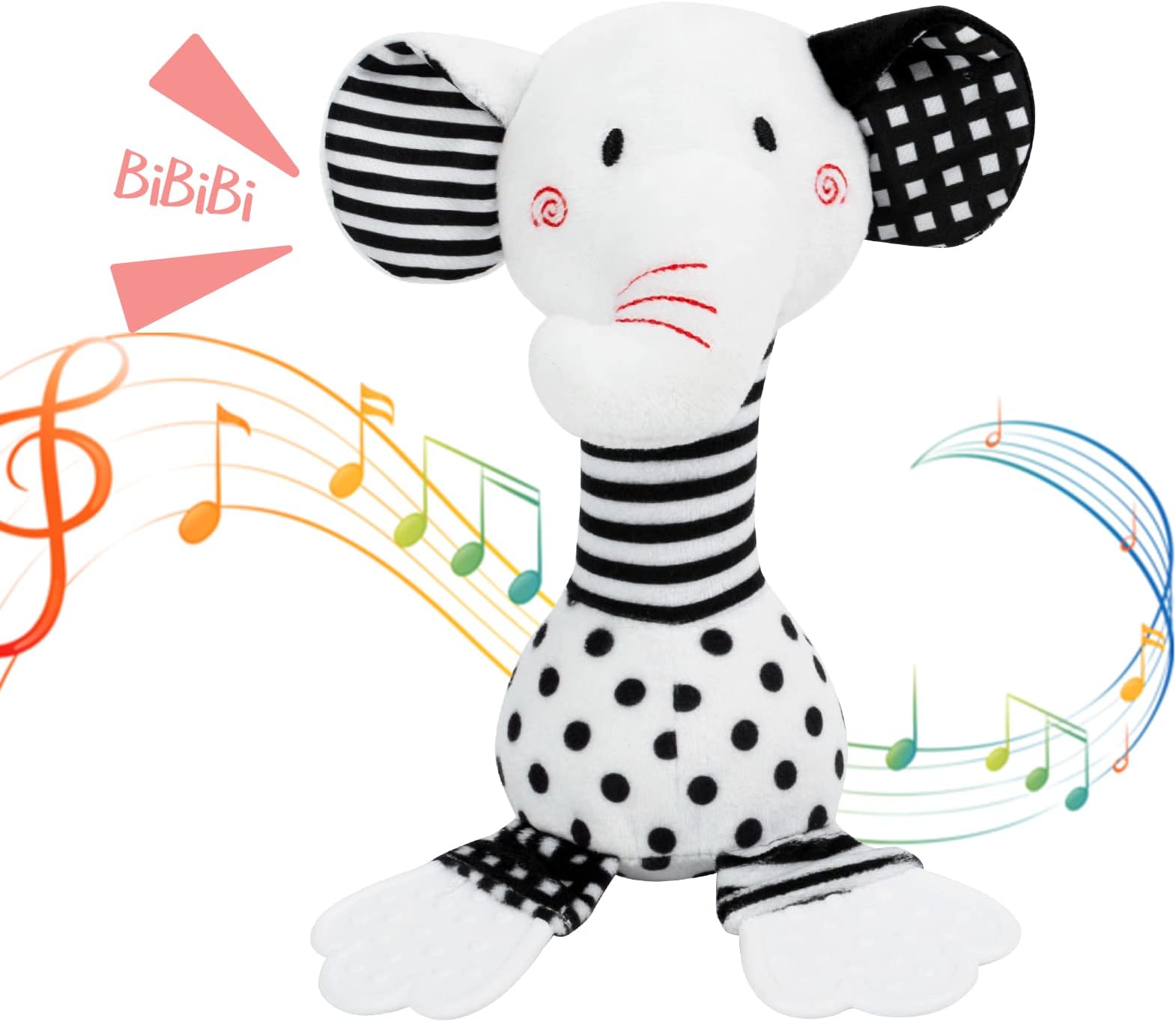 Amazon.com : Baby Rattle in High-Contrast Black, White, Red - 5" Tall ...